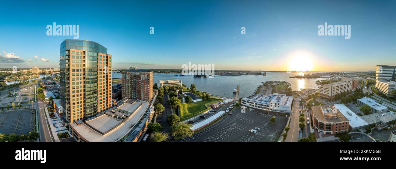 Aerial view of historic downtown district of Norfolk Virginia before ...