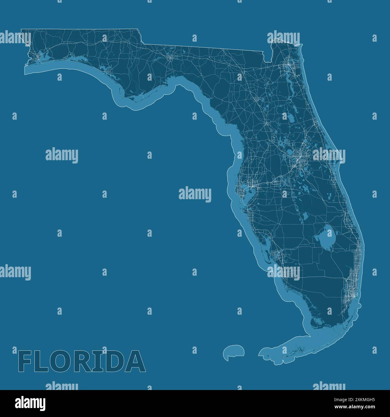 Florida, United States artistic blueprint map poster Stock Vector Image ...