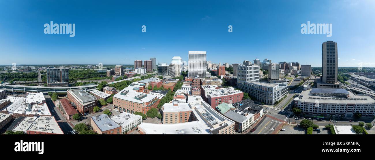 Aerial panorama view of downtown Richmond with office buildings and ...