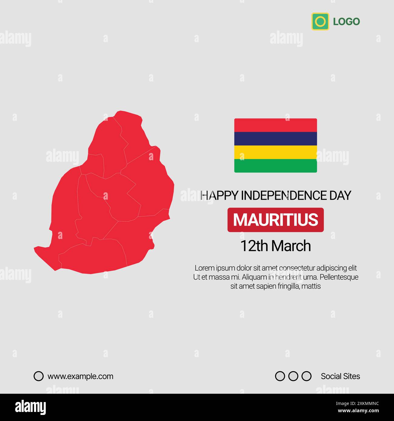 Mauritius Independence Day Social Media Banner, Editable Vector Design with Map and Flag Stock ...