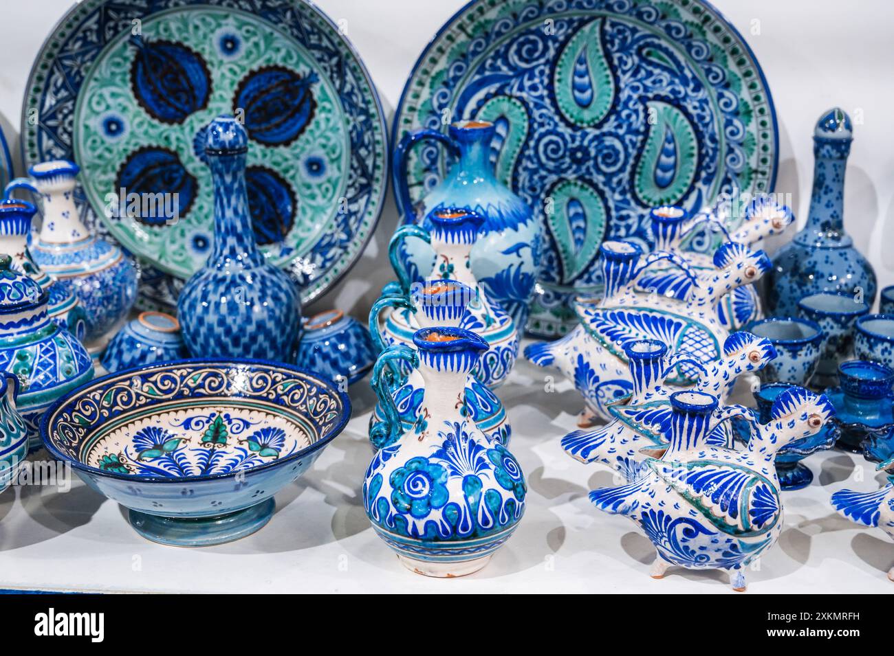 Uzbek ceramic plates, jugs and dishes hand-painted in the oriental shop ...