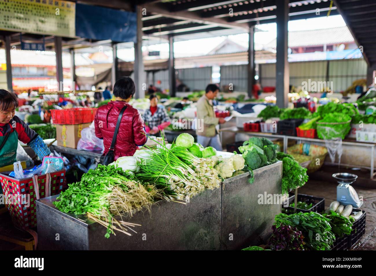 Wide range of green vegetables at market in Lijiang, China Stock Photo ...