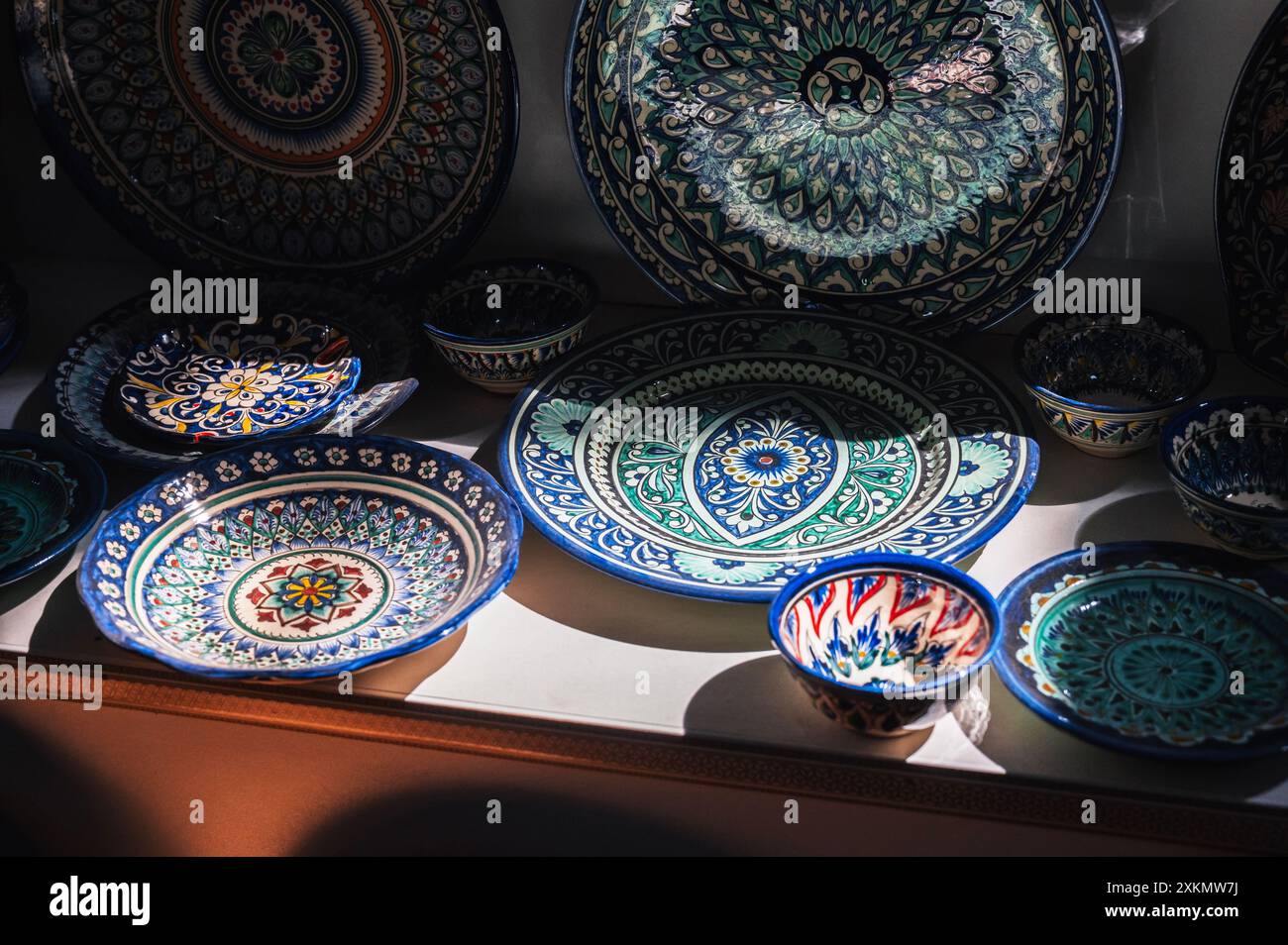 Uzbek handmade ceramic plates and bowl with hand-painted traditional ...