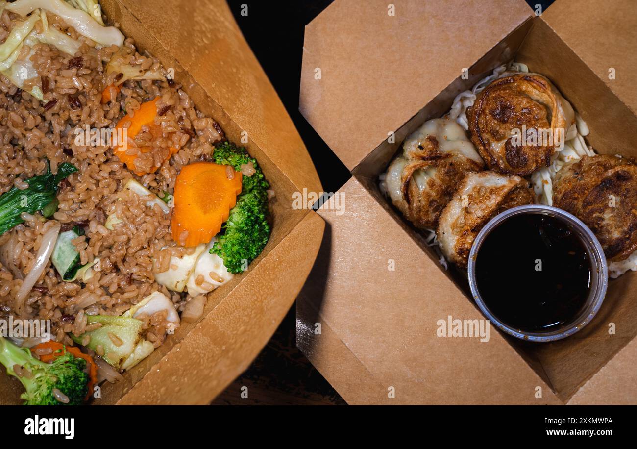 Jasmin fried rice with assorted vegetables and Grilled Dumplings with ...