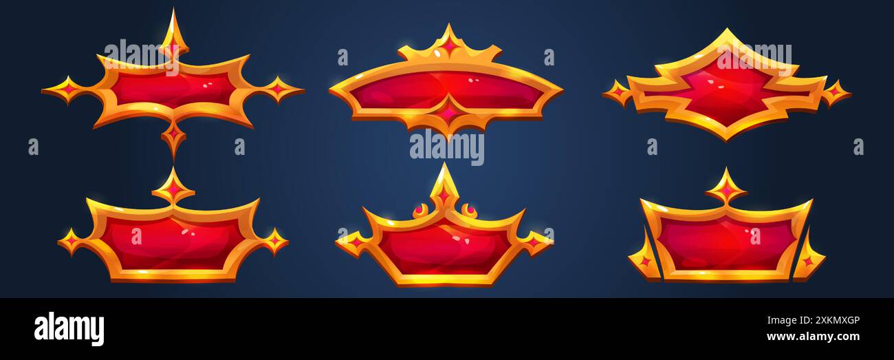 Gold medieval ui button frame for fantasy rpg game. Metal title border ...