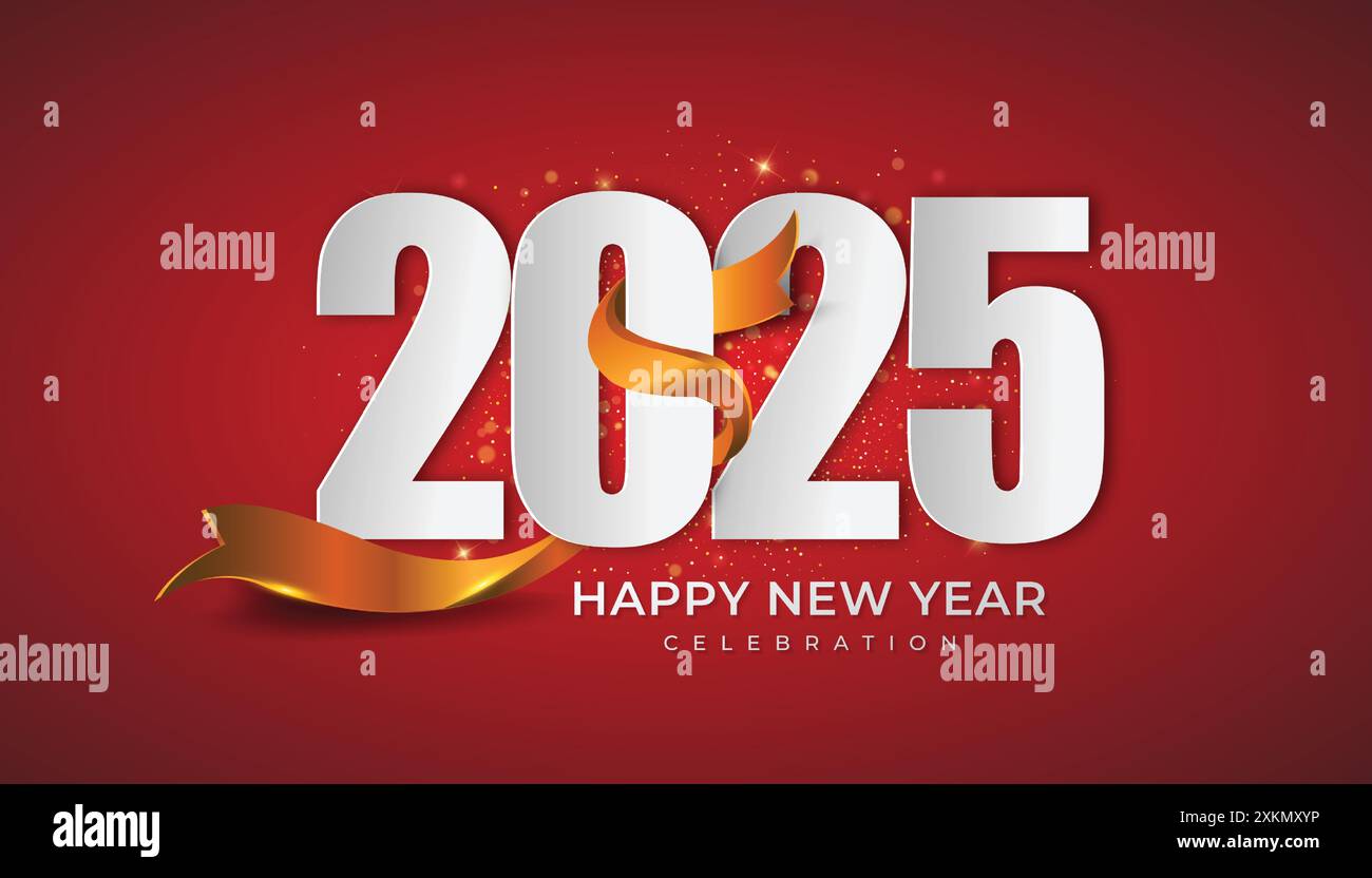 Happy New Year 2025. festive realistic decoration elegant number for ...