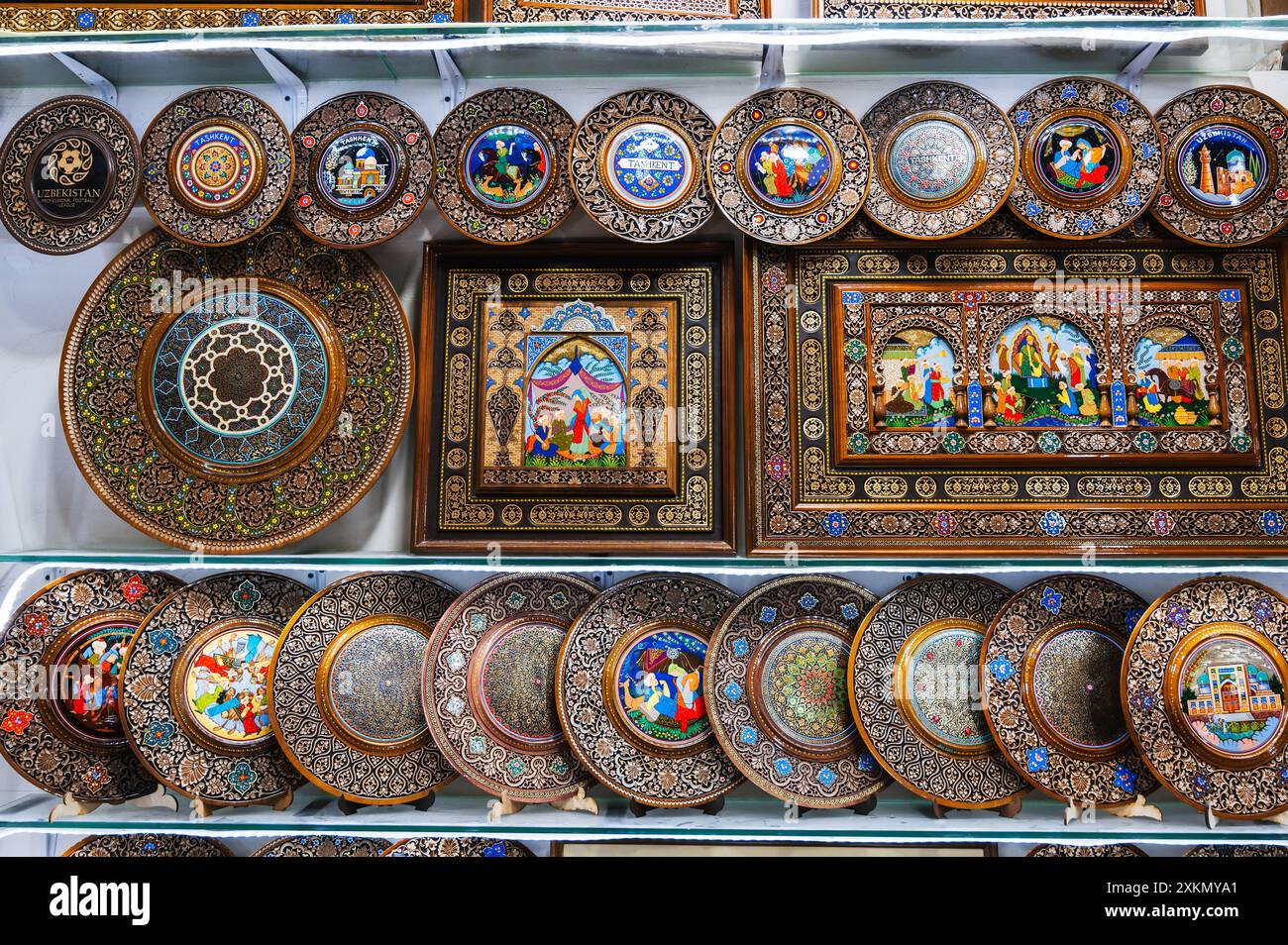 Uzbek wooden gift plates and paintings with wood carvings hand-painted ...