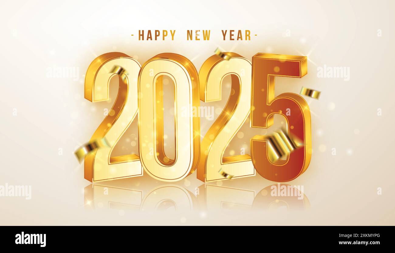 Happy New Year 2025. festive realistic decoration elegant number for ...