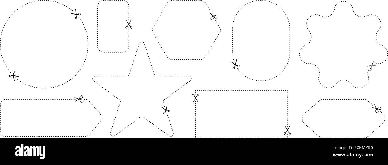 Cut here icon. Set of scissors cutting shape, paper cut here icon with ...