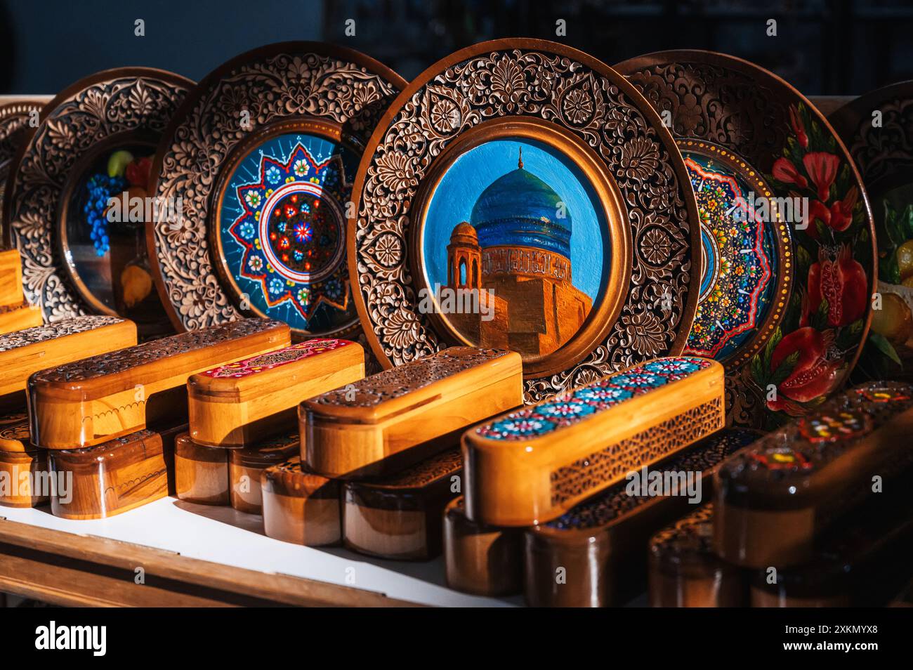 handmade Uzbek wooden gift plates and caskets with wood carvings hand ...