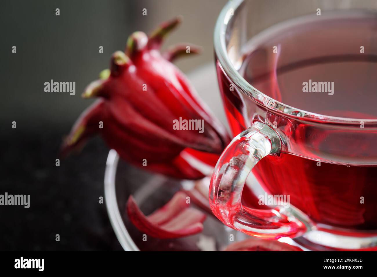 Closeup view of cup of hibiscus tea (rosella, karkade Stock Photo - Alamy