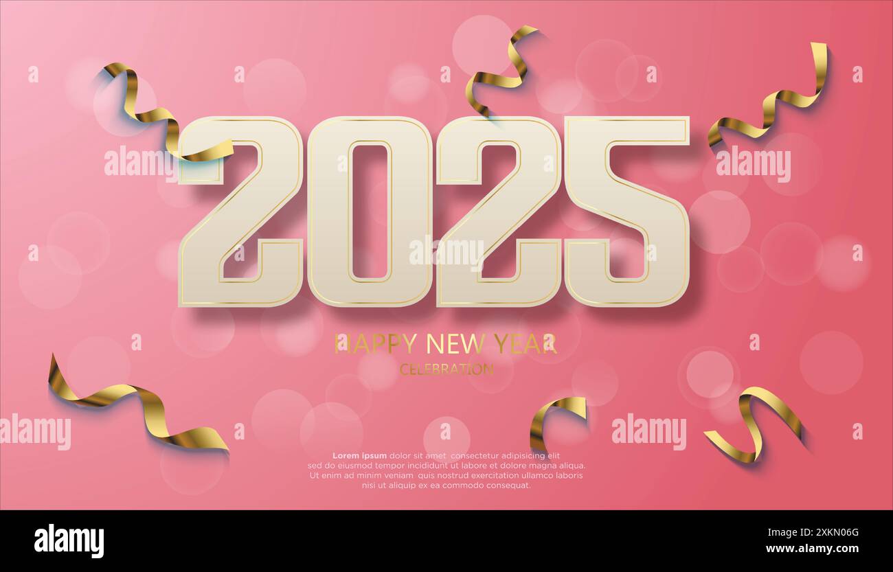 Happy New Year 2025. festive realistic decoration elegant number for ...