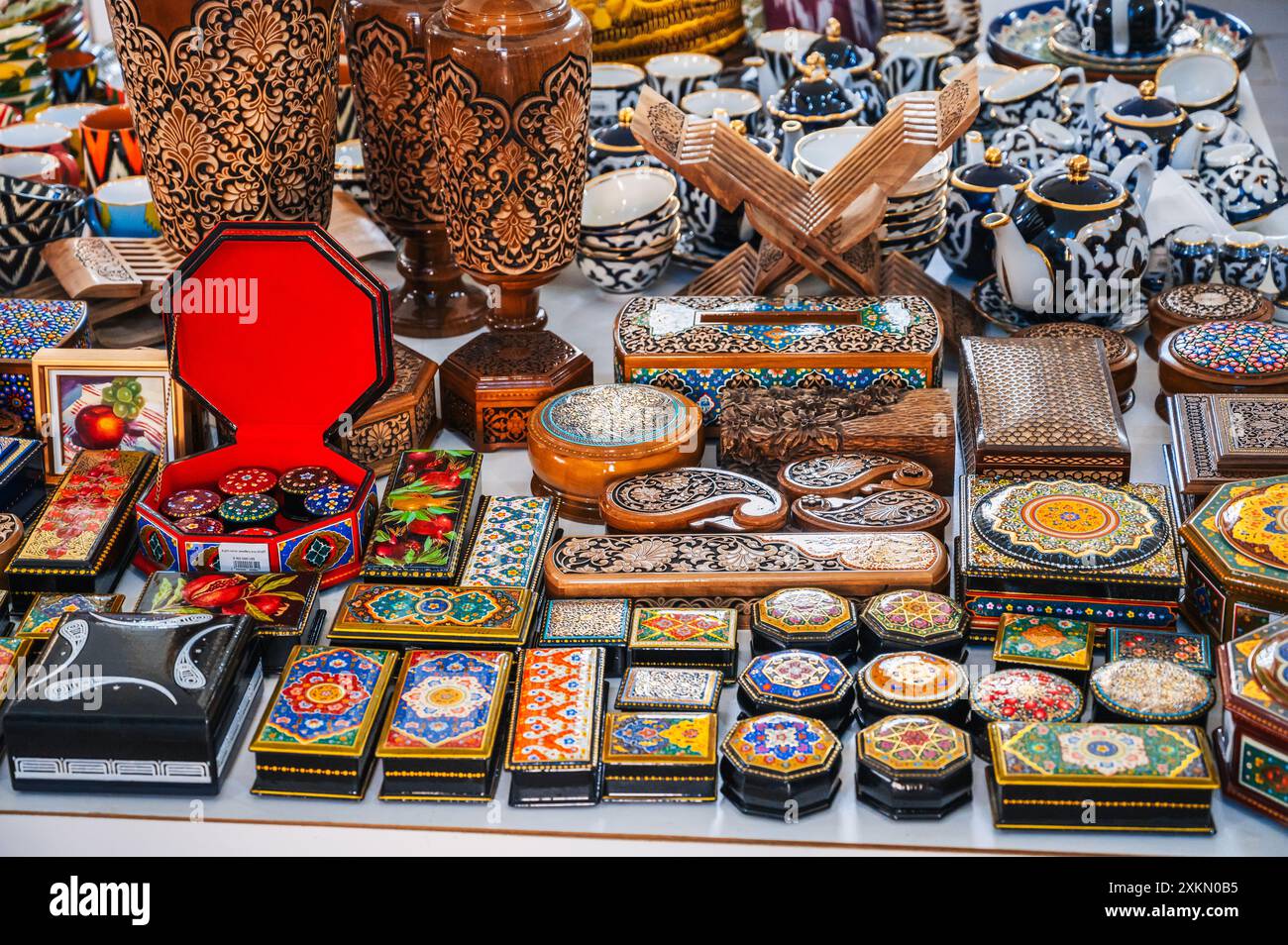 traditional handmade wooden carved Uzbek caskets hand-painted in ...