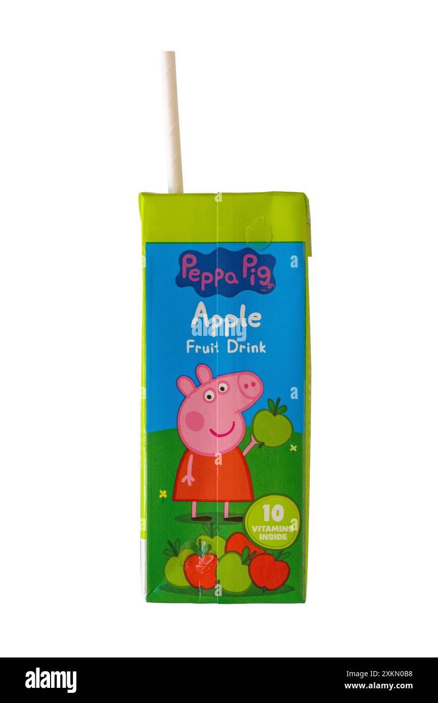 carton of Peppa Pig Apple Fruit Drink with straw isolated on white ...