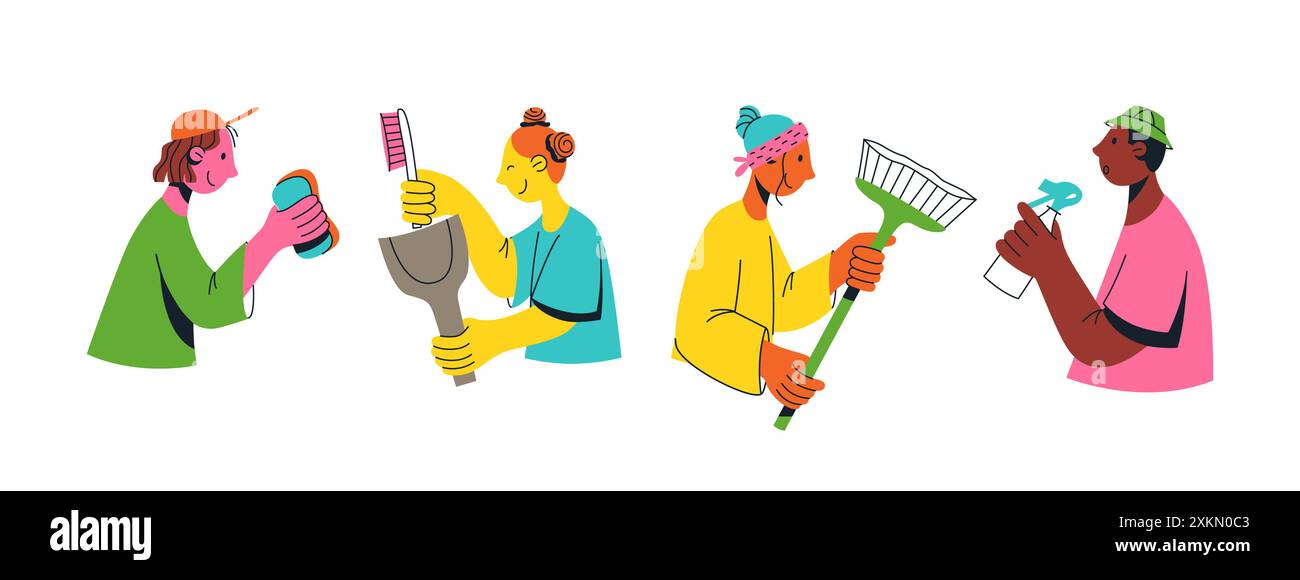 Set of multicultural team of young people. Flat vector illustration ...