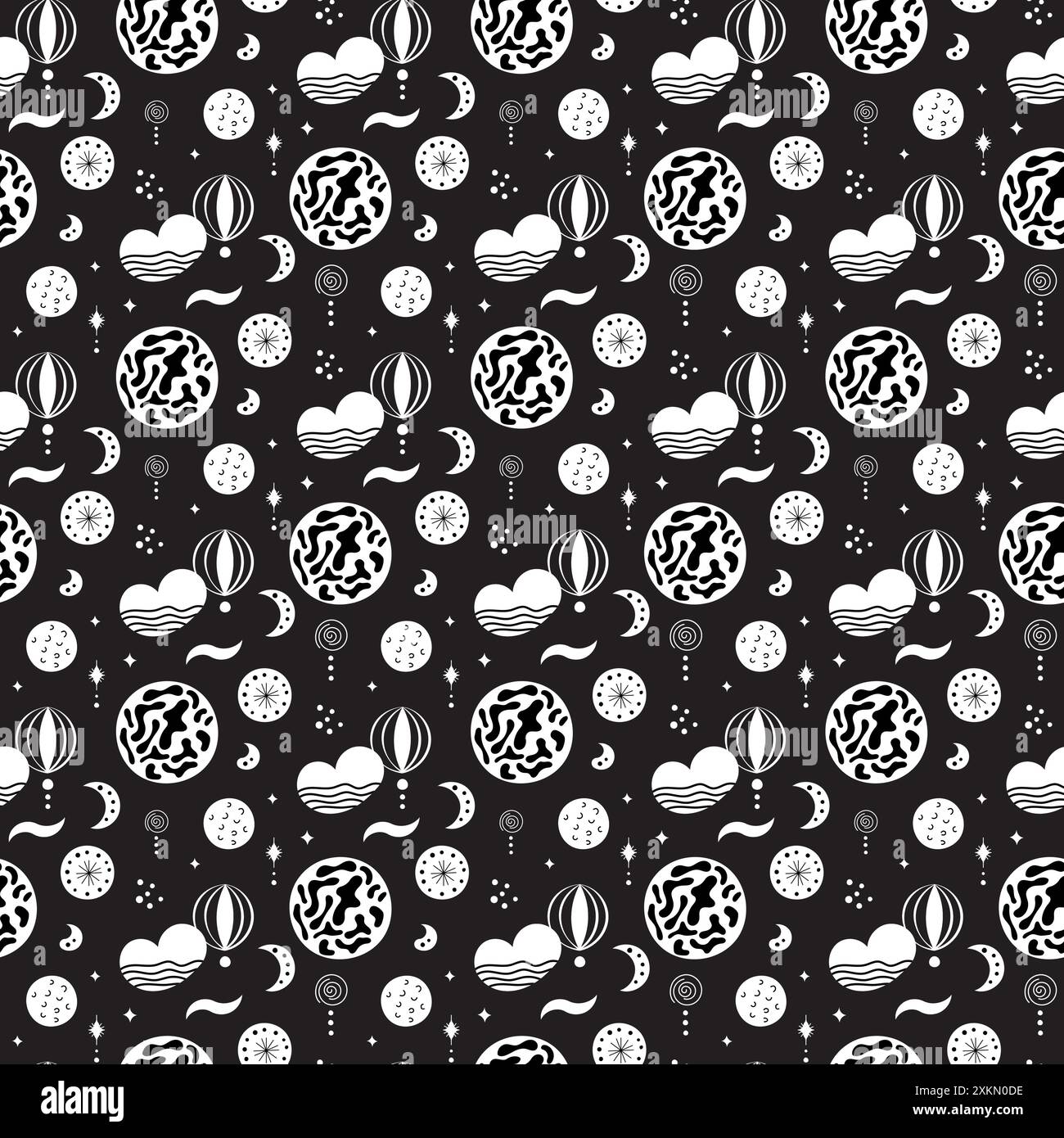 Seamless neo folk patterns with moon, cloud, sun and stars, black and ...