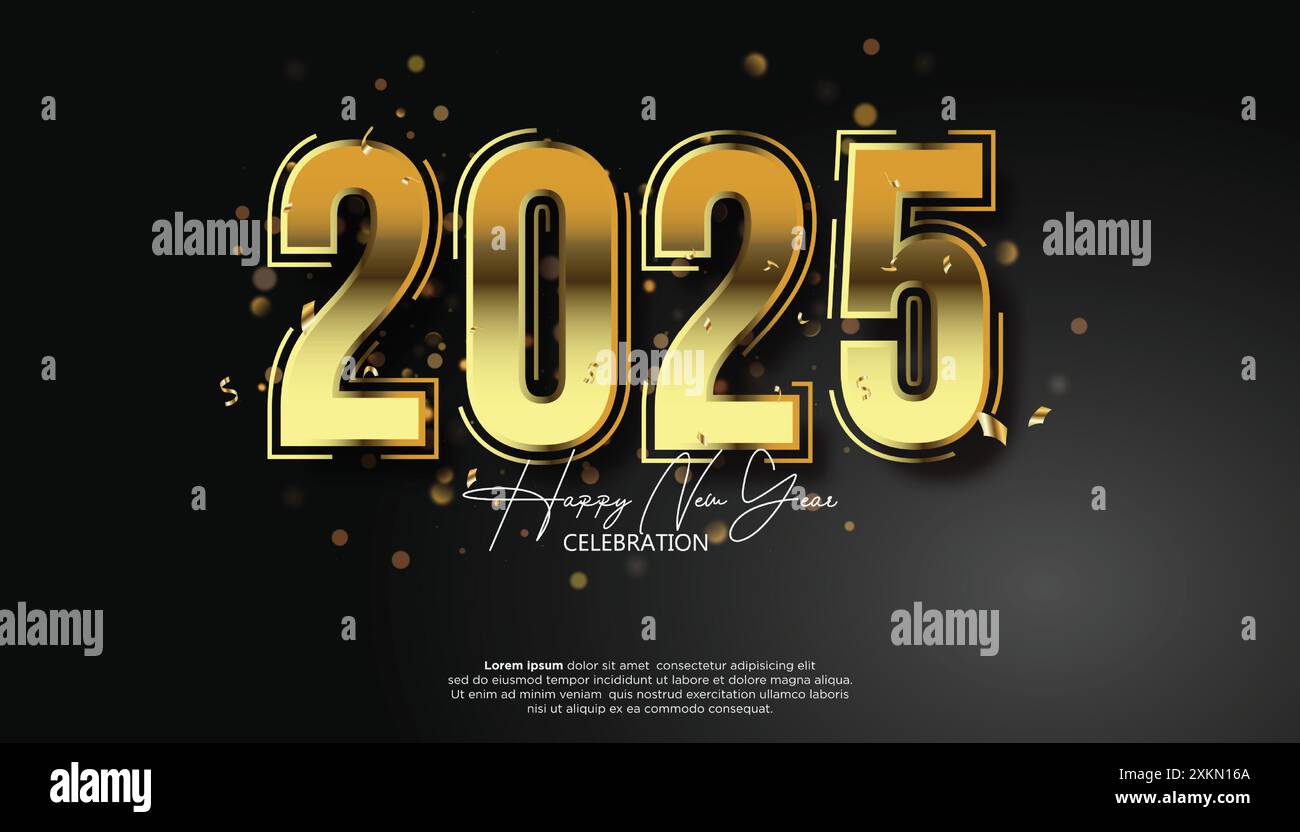 Happy New Year 2025. festive realistic decoration elegant number for ...