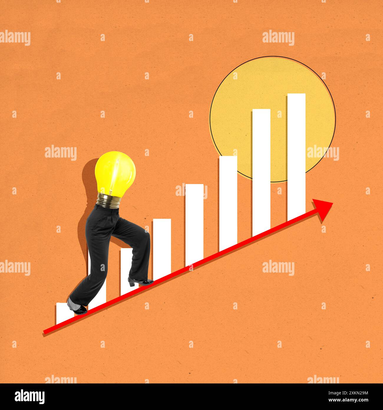 A person is pushing a light bulb up a staircase. The light bulb is a ...