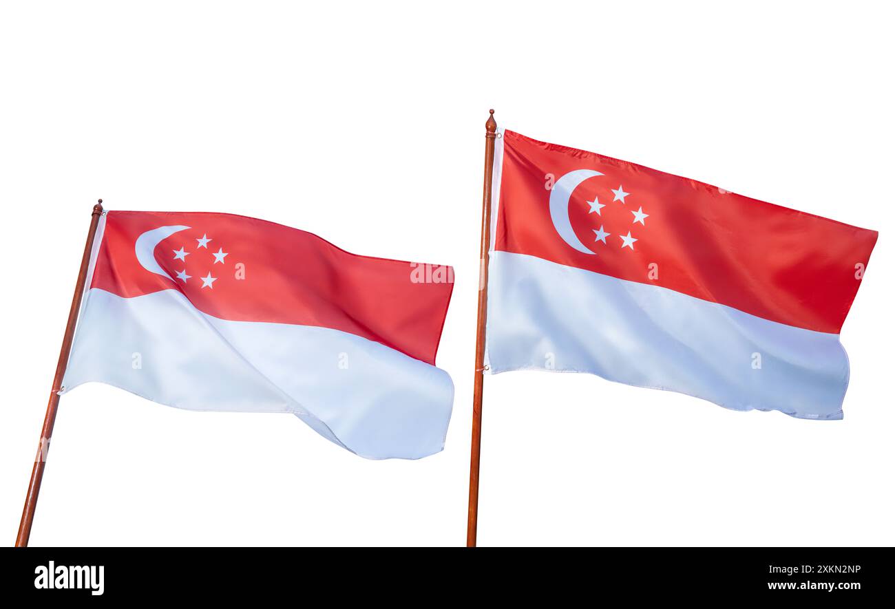 Two flags of Singapore are shown, one on the left and one on the right ...