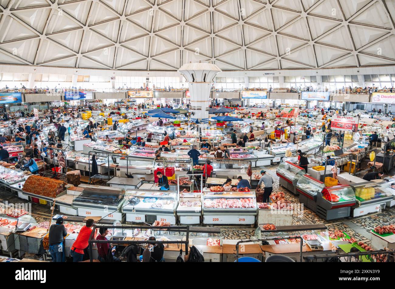 traditional oriental Asian uzbek food Chorsu bazaar with sellers and ...