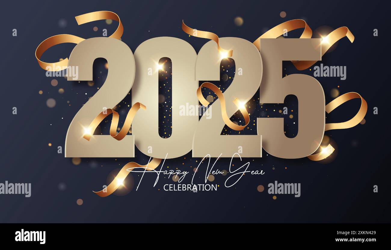 Happy New Year 2025. festive realistic decoration elegant number for ...