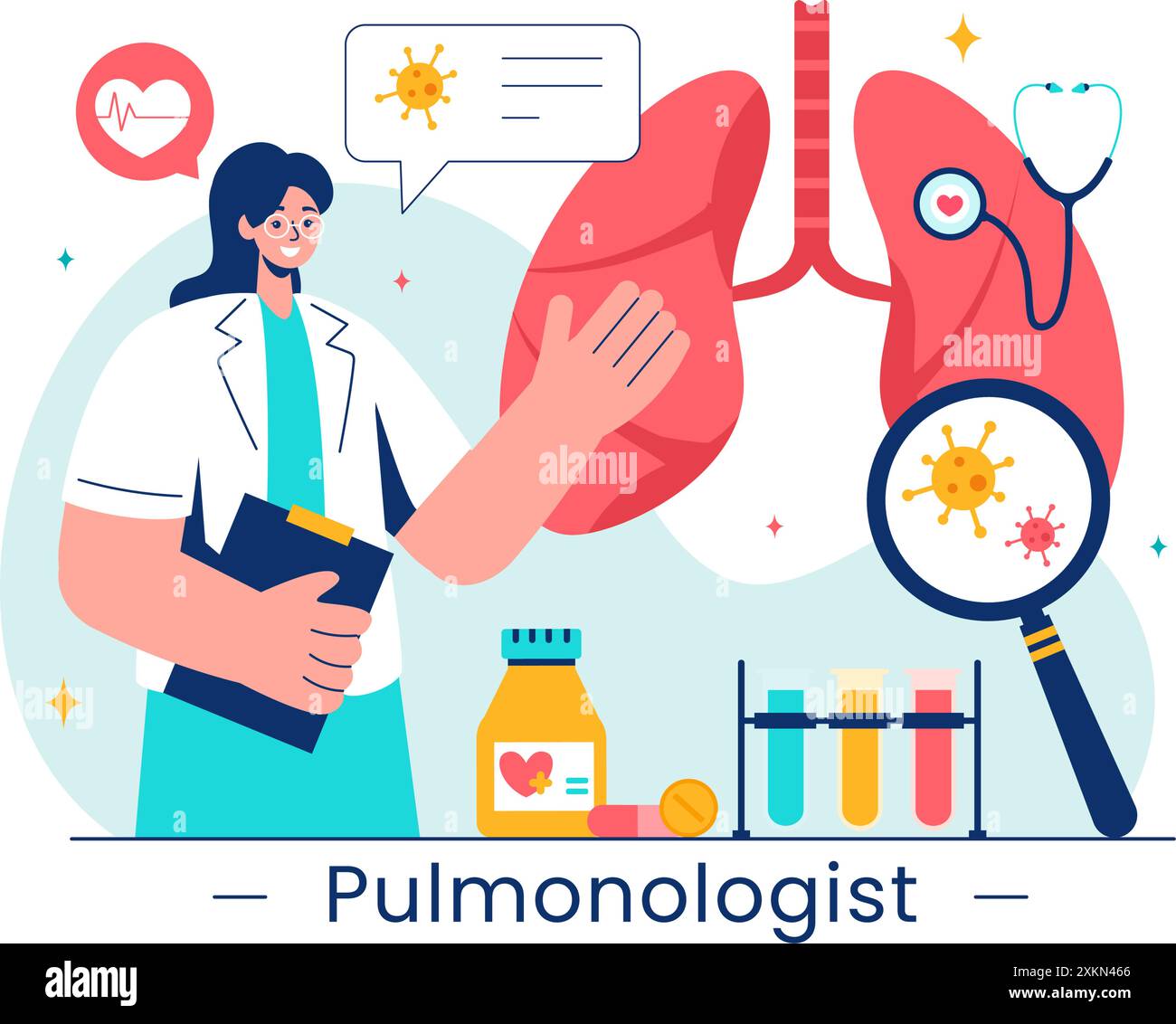 Pulmonologist Vector Illustration with Pulmonology Doctor, Lungs ...