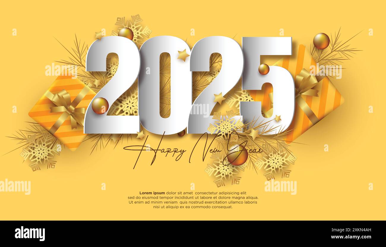 Happy New Year 2025. festive realistic decoration elegant number for ...