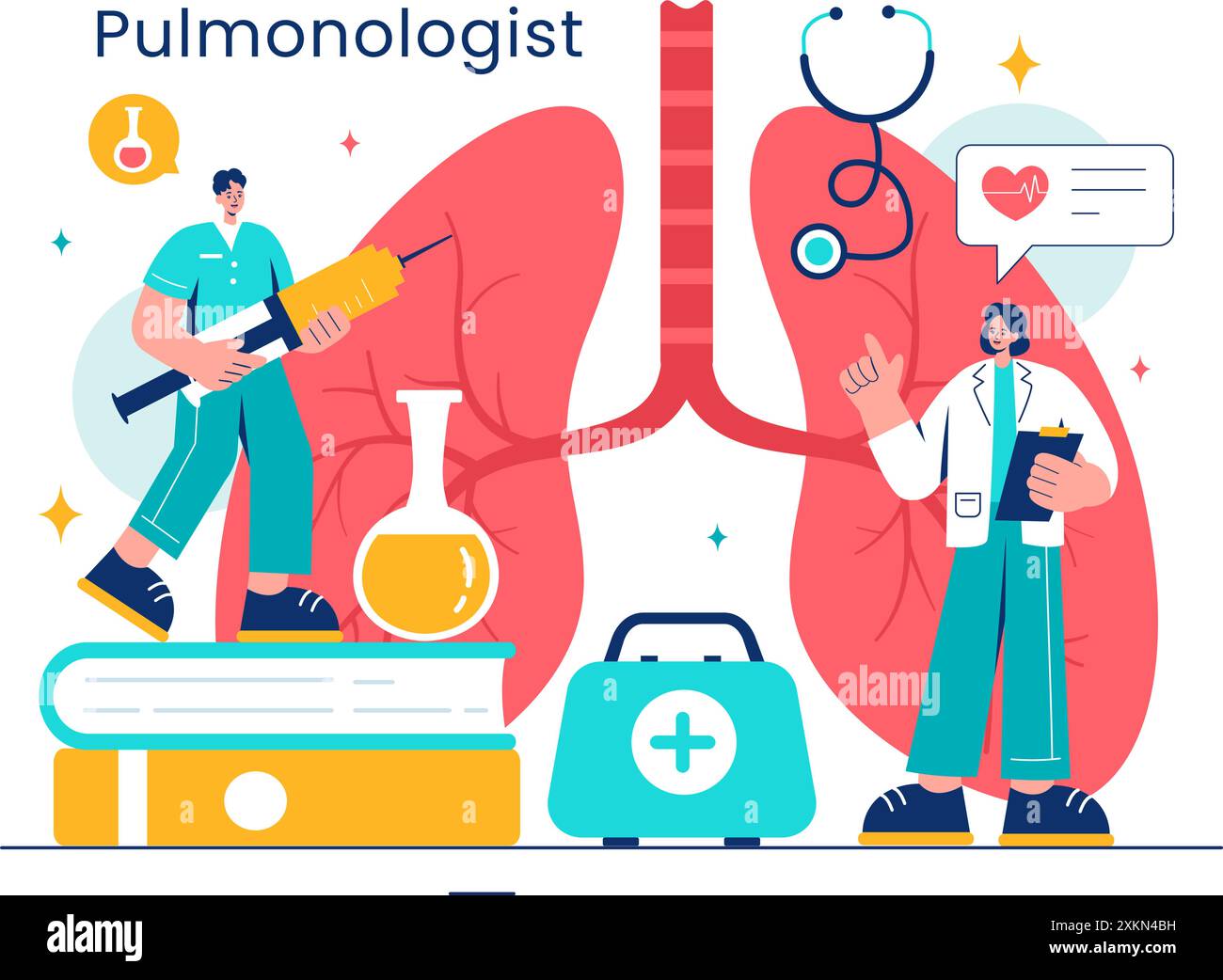 Pulmonologist Vector Illustration With Pulmonology Doctor Lungs Respiratory System Examination