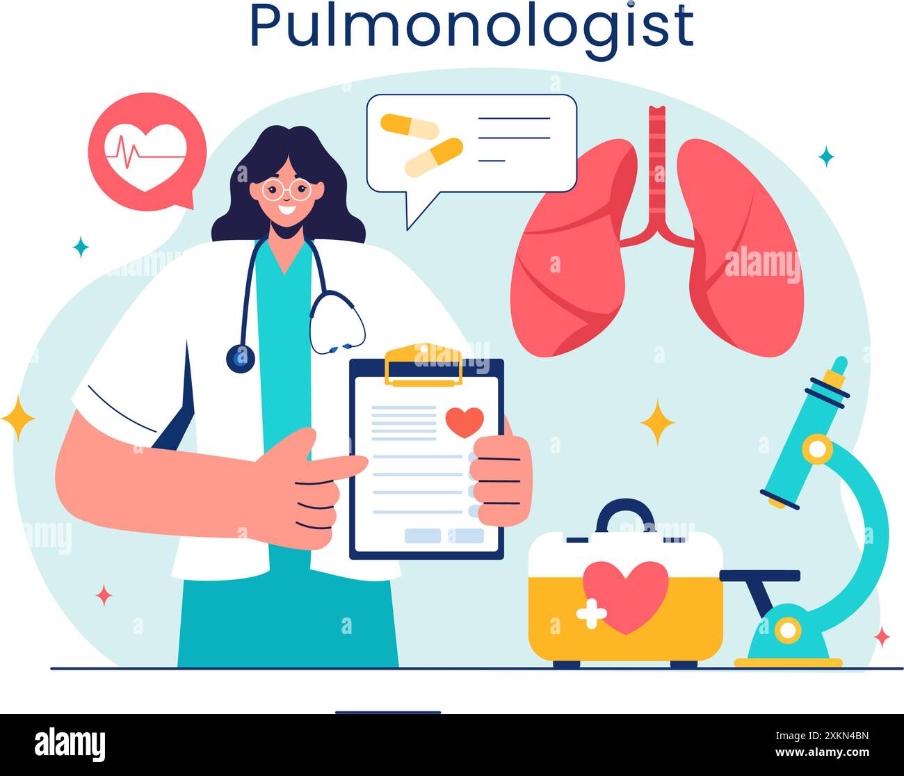 Pulmonologist Vector Illustration with Pulmonology Doctor, Lungs ...
