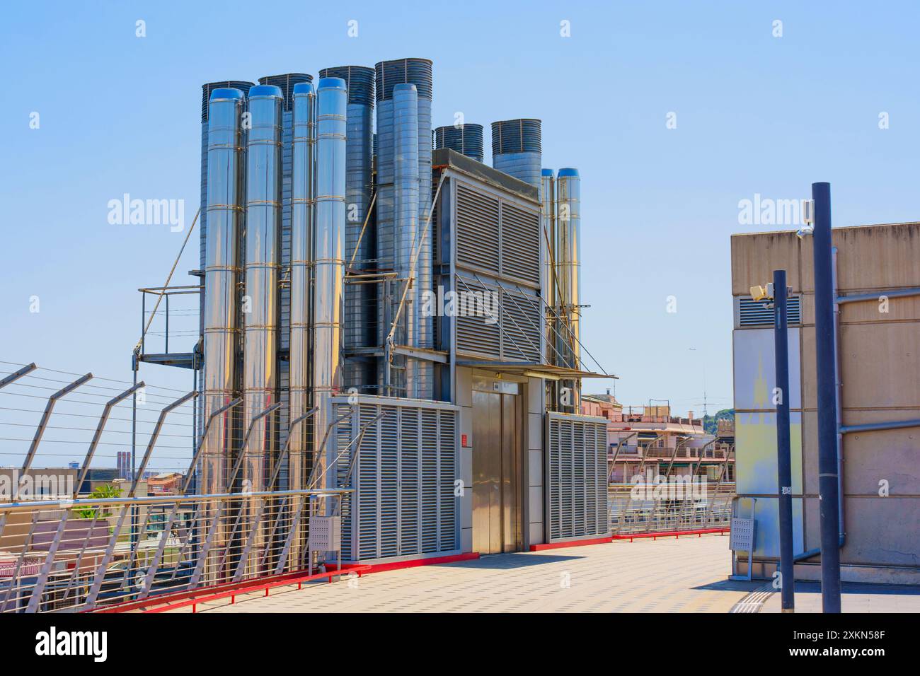 Close-up view of structural elements of an elevator at an observation ...