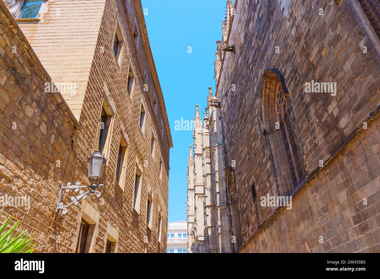 Distinctive Gothic architecture with tower and brick buildings Stock ...