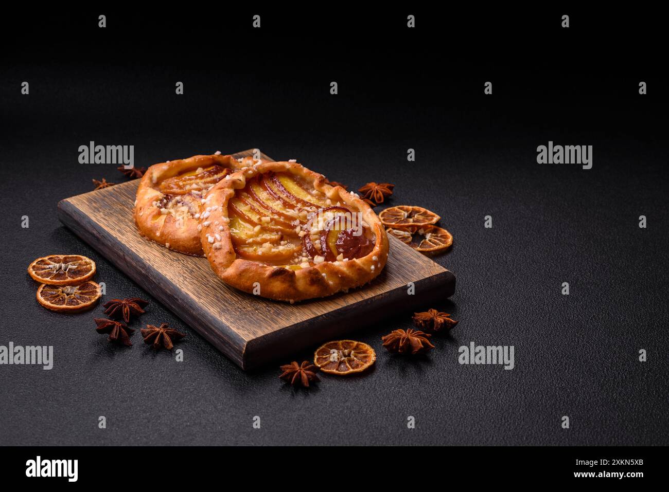 Delicious sweet crispy galettes with fruits and cinnamon baked at home ...