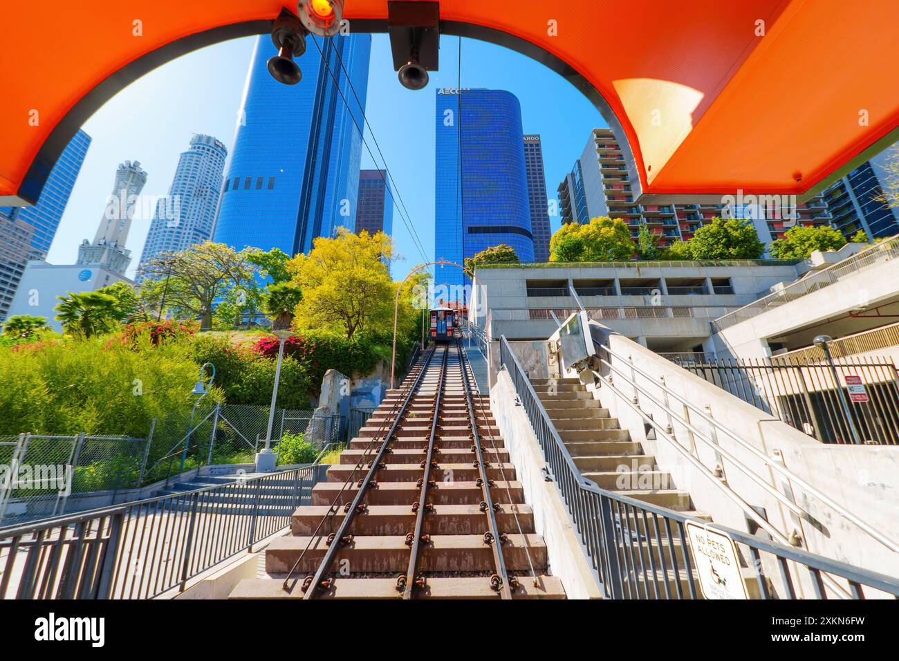 Los Angeles, California - April 10, 2024: From bottom of Angels Flight ...
