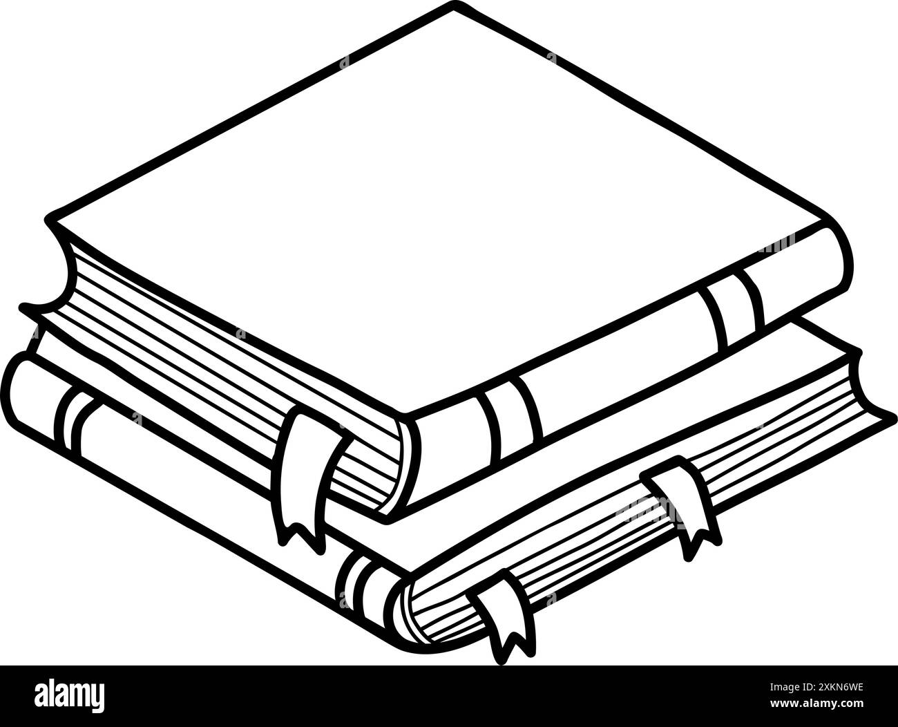 Stack of books with bookmarks. Outline doodle. Vector illustration ...