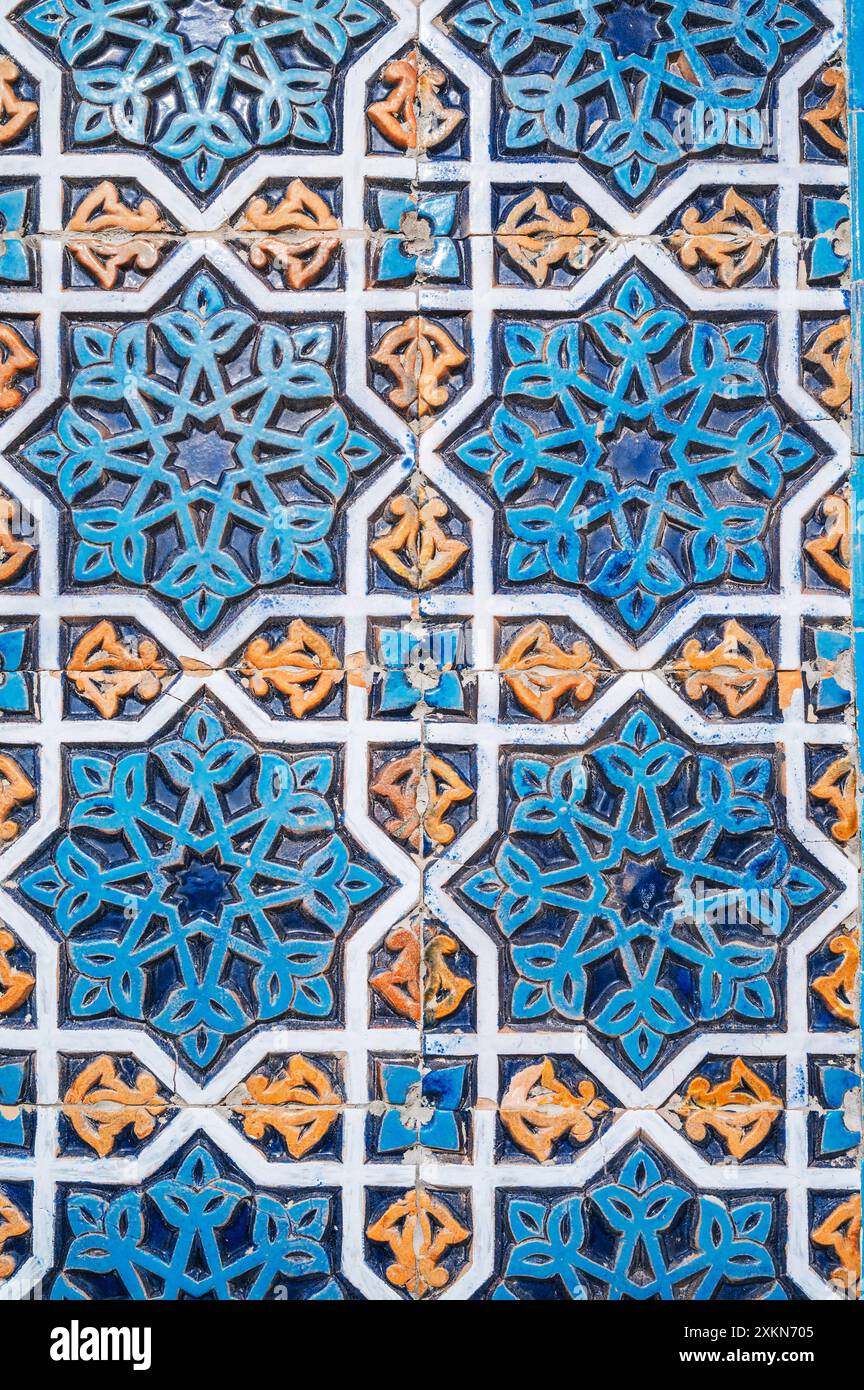 wall of the ancient Muslim mosque Hazrati Imam is decorated with ...