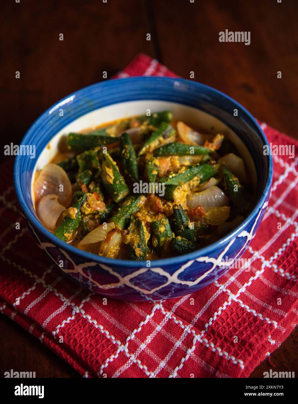 Dahi Bhindi or Okra made with yogurt and Indian spices served in a bowl ...