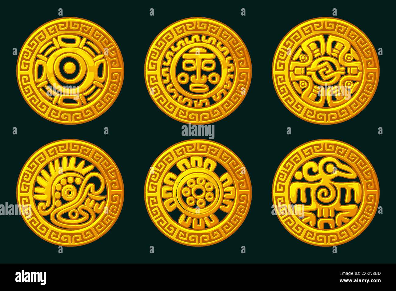 Golden Maya or Aztec symbols in ornament frame. Golden symbols for your ...