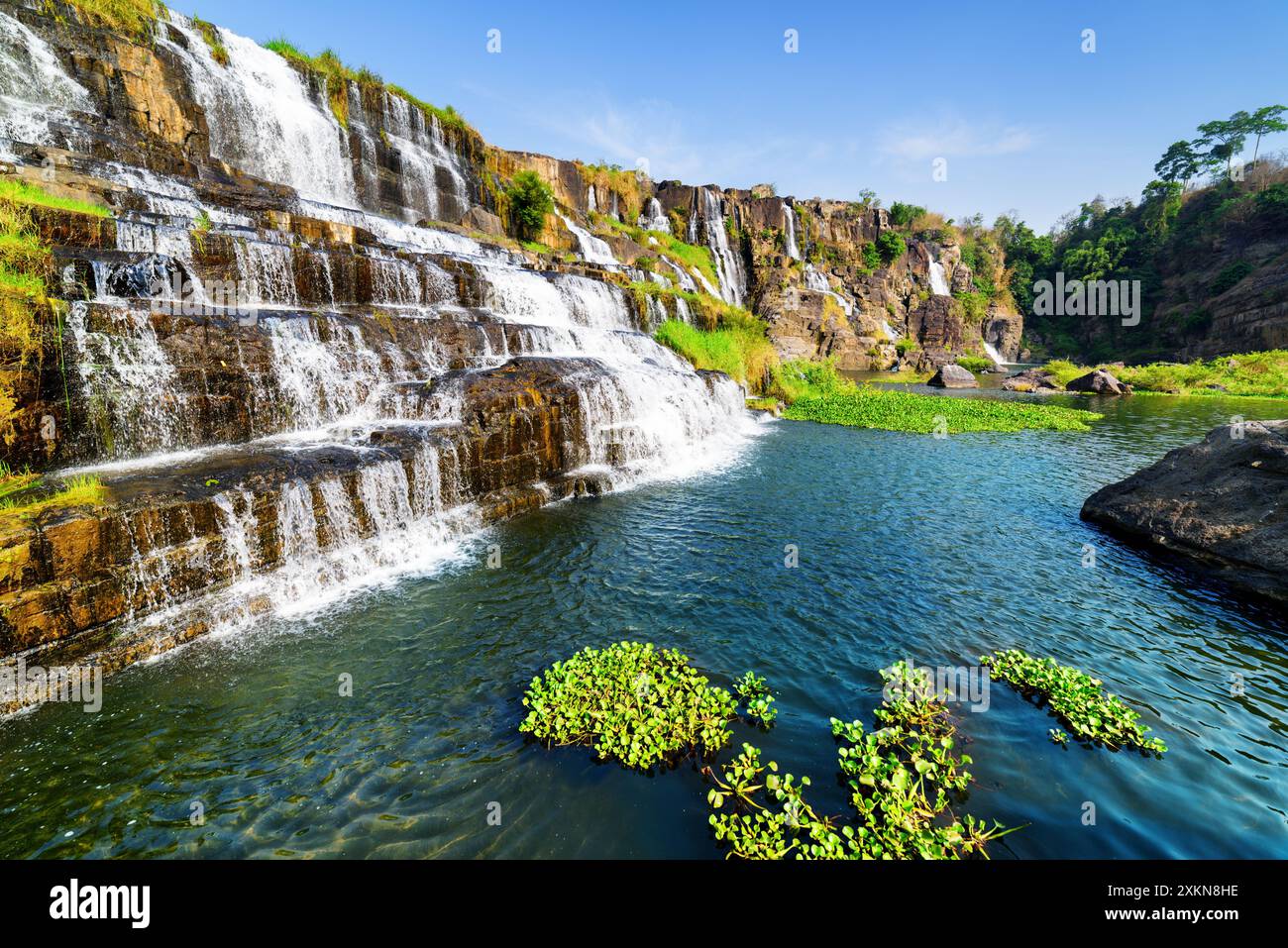 Beautiful view of natural cascading waterfall with clear water Stock ...