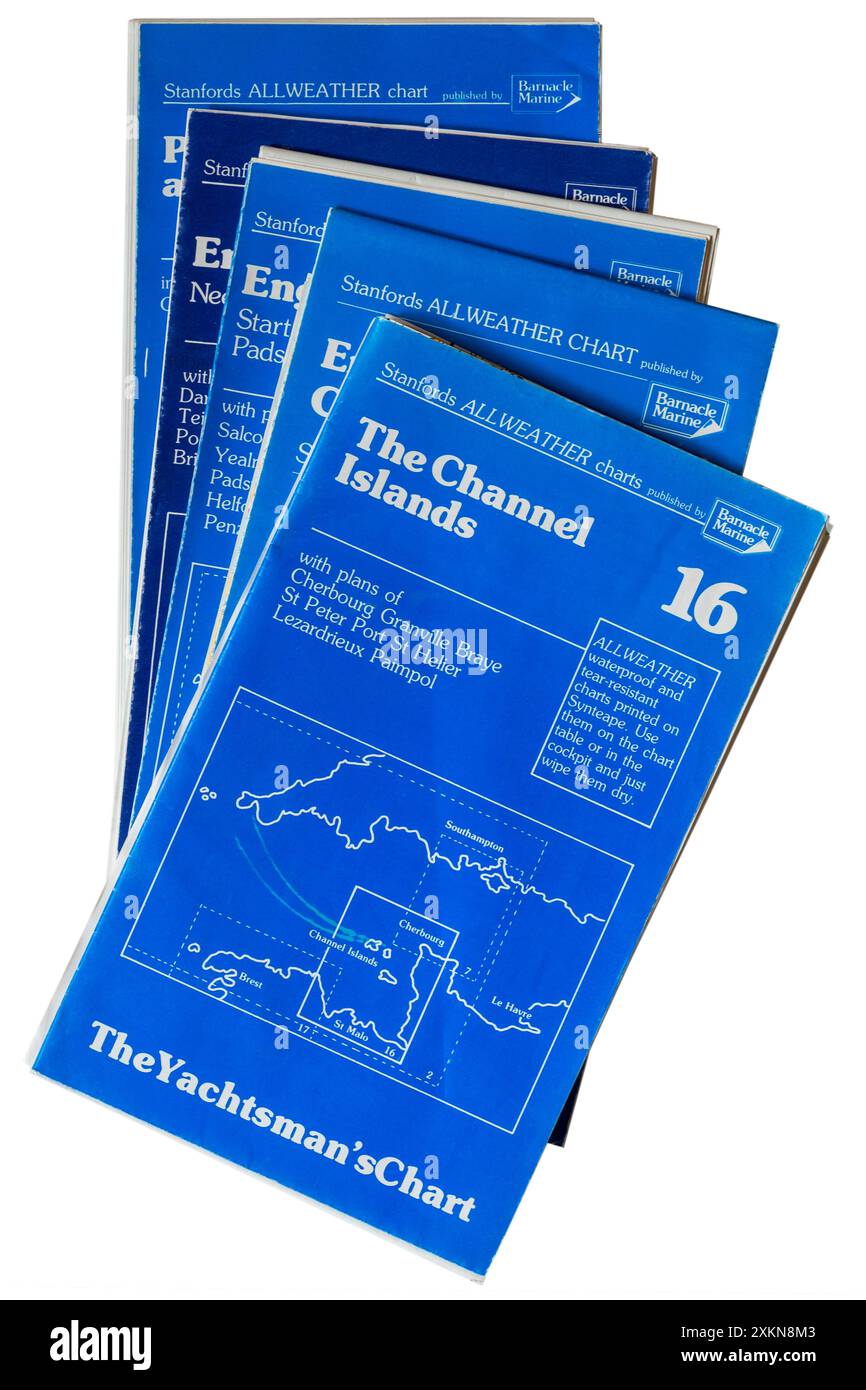 Pile of The Yachtmans Chart with The Channel Islands on top isolated on ...