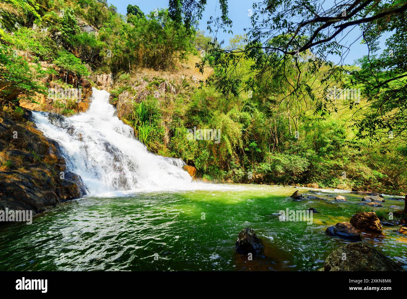 Natural waterfall and scenic emerald pool among green woods Stock Photo ...