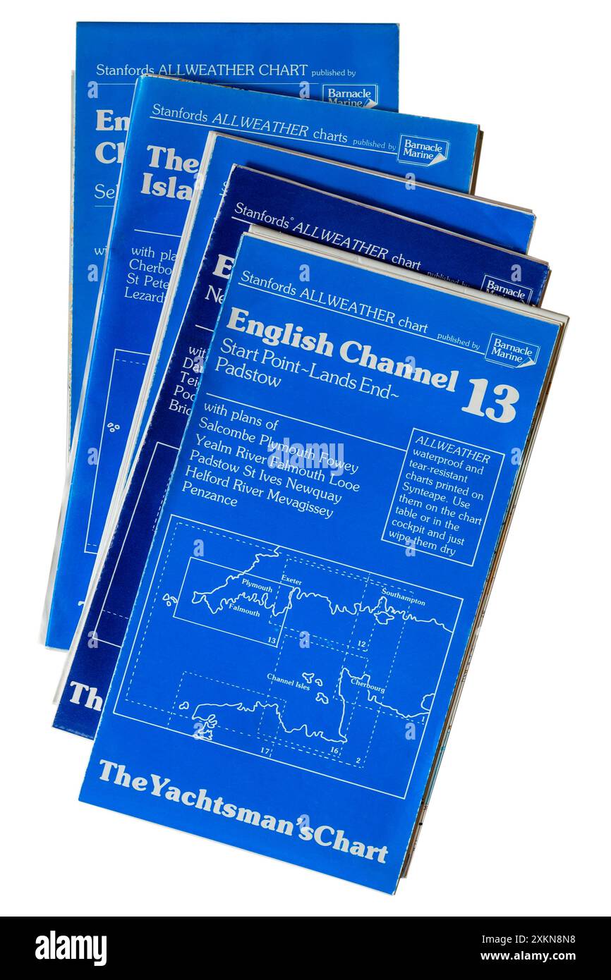 Pile of The Yachtmans Chart with The English Channel on top isolated on ...