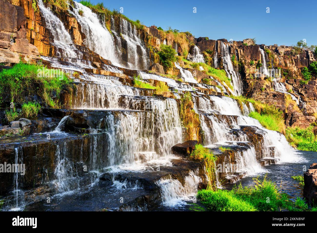 Scenic natural cascades of waterfall with crystal clear water Stock ...