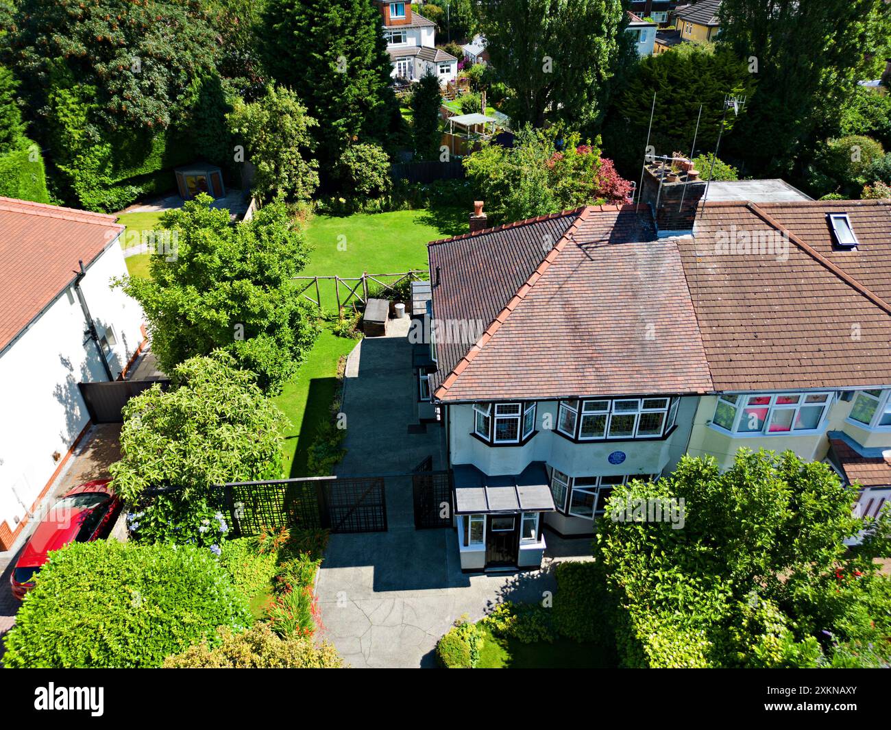 Aerial view of Mendips the childhood home of Beatle John Lennon on ...