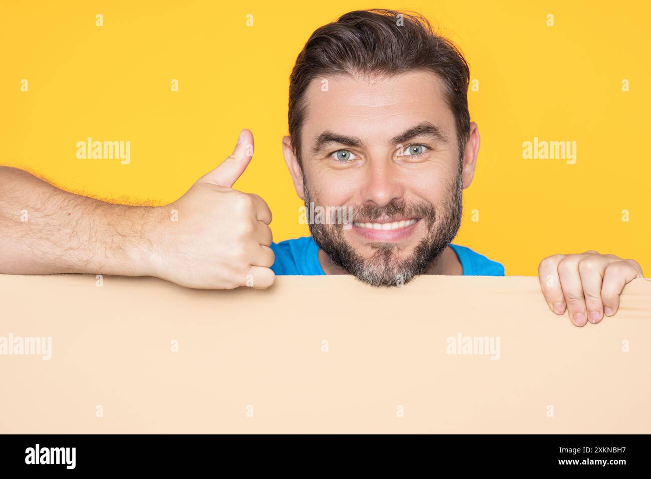 Man with blank sign board for advertising Stock Photo - Alamy