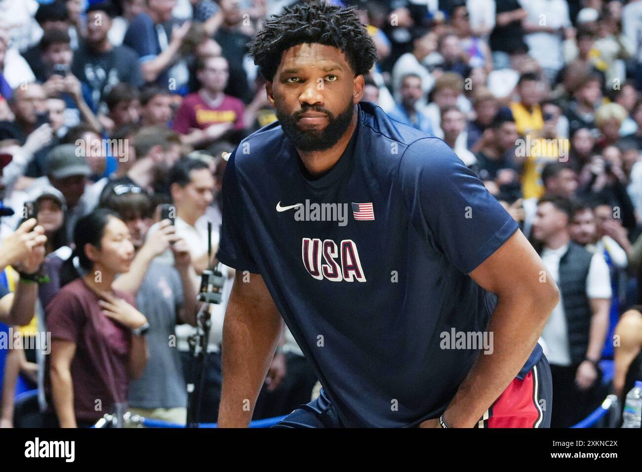 Joel Embiid of Usa warms up during the International Friendly ...