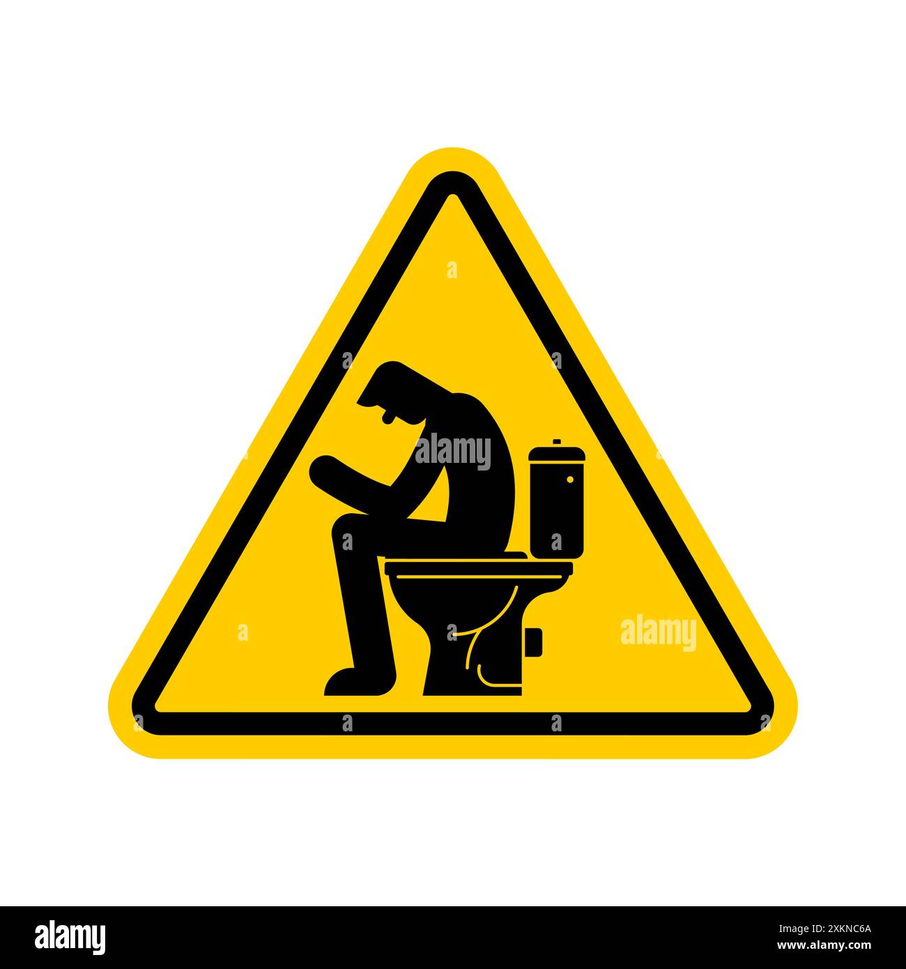 Attention Man is sitting on toilet. Caution guy poops. yellow road ...