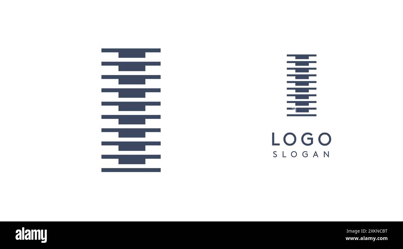 Abstract letter I logo with horizontal lines, logotype with striped ...