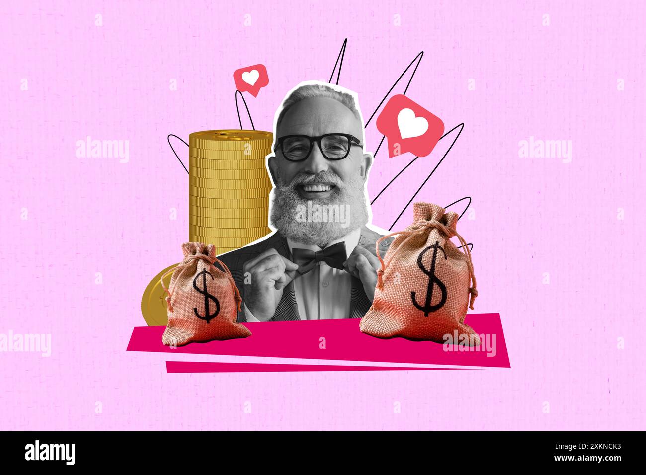Composite photo collage of happy successful old man show bow business ...