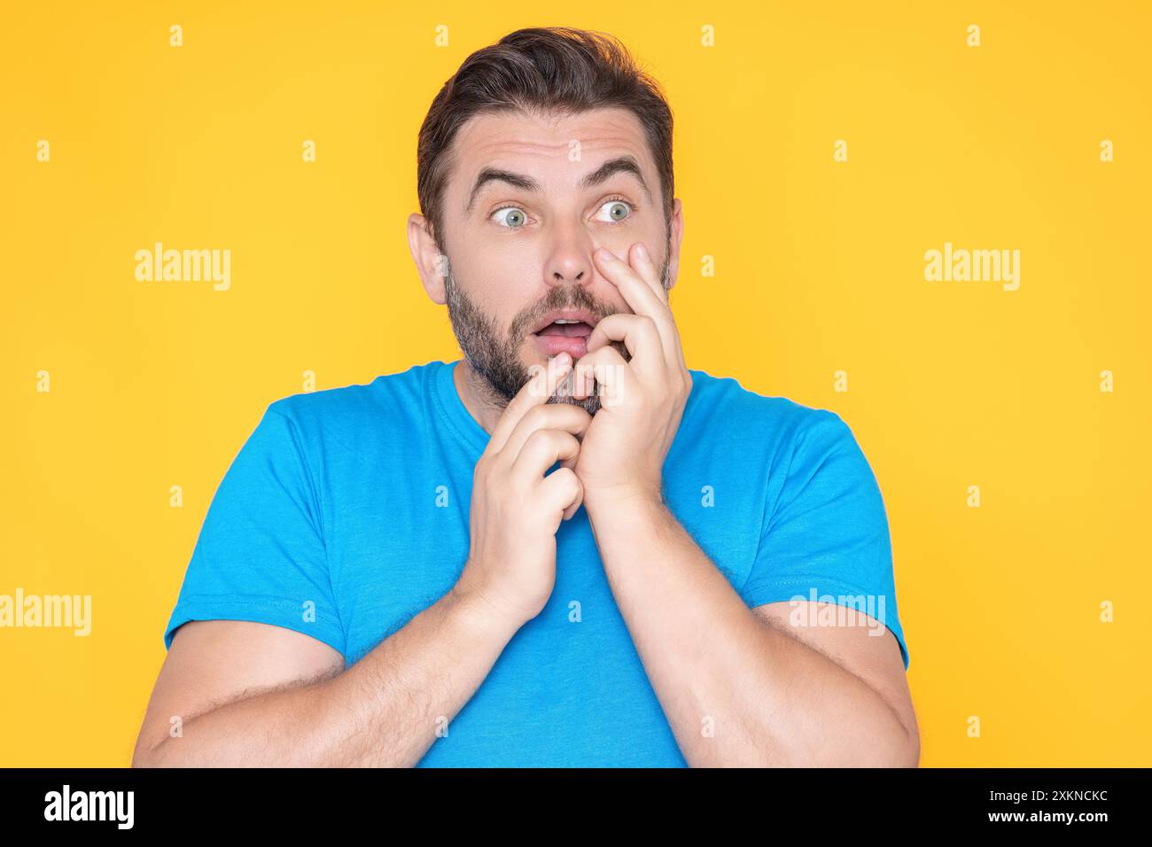 Portrait of shocked amazed excited scared man. Handsome middle age ...