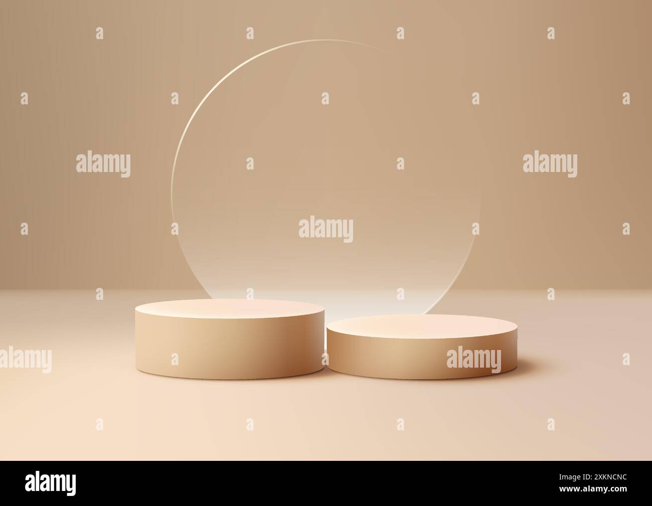 Modern 3D Beige Podium Cylinders Design and Glass Backdrop for Product ...